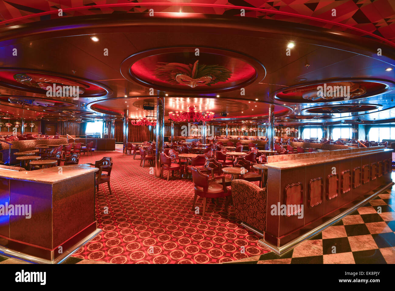 Modern restaurant interior with red background Stock Photo - Alamy