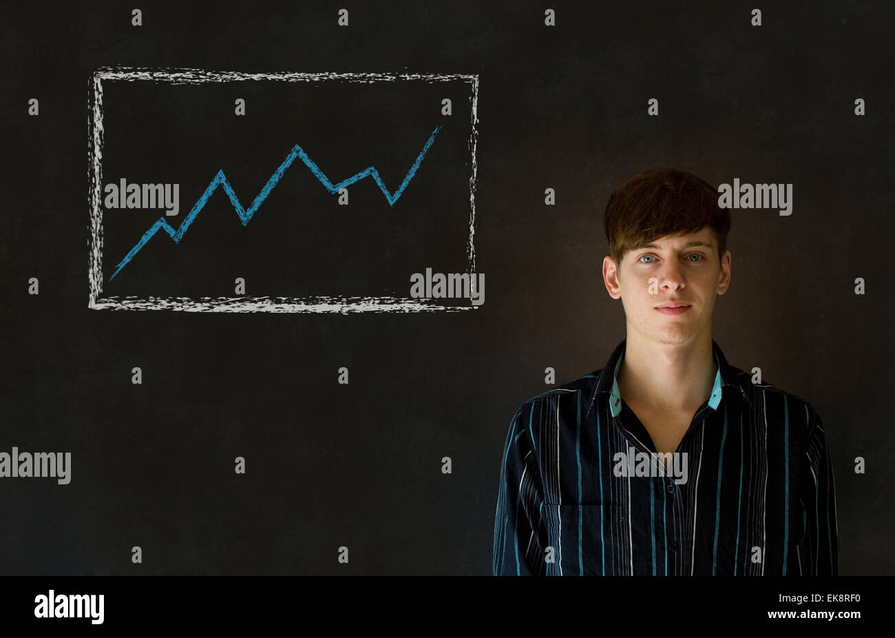 Confident business man or teacher against a blackboard background Stock ...