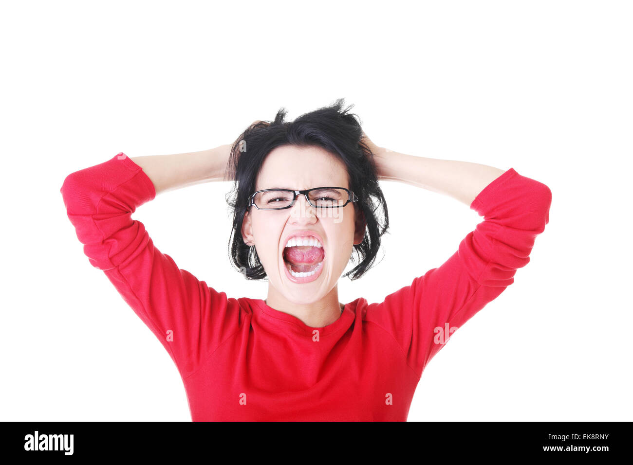 Stress upset girl pulling hair hi-res stock photography and images - Alamy