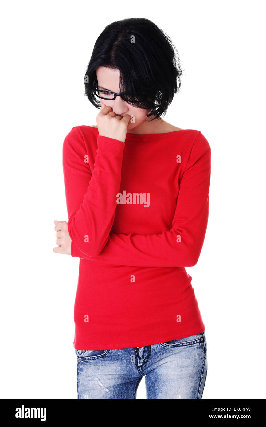 Thoughtful woman with problem Stock Photo - Alamy