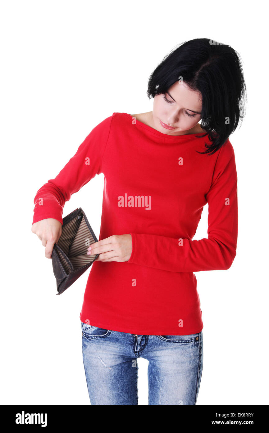 Young woman shows her empty wallet Stock Photo - Alamy