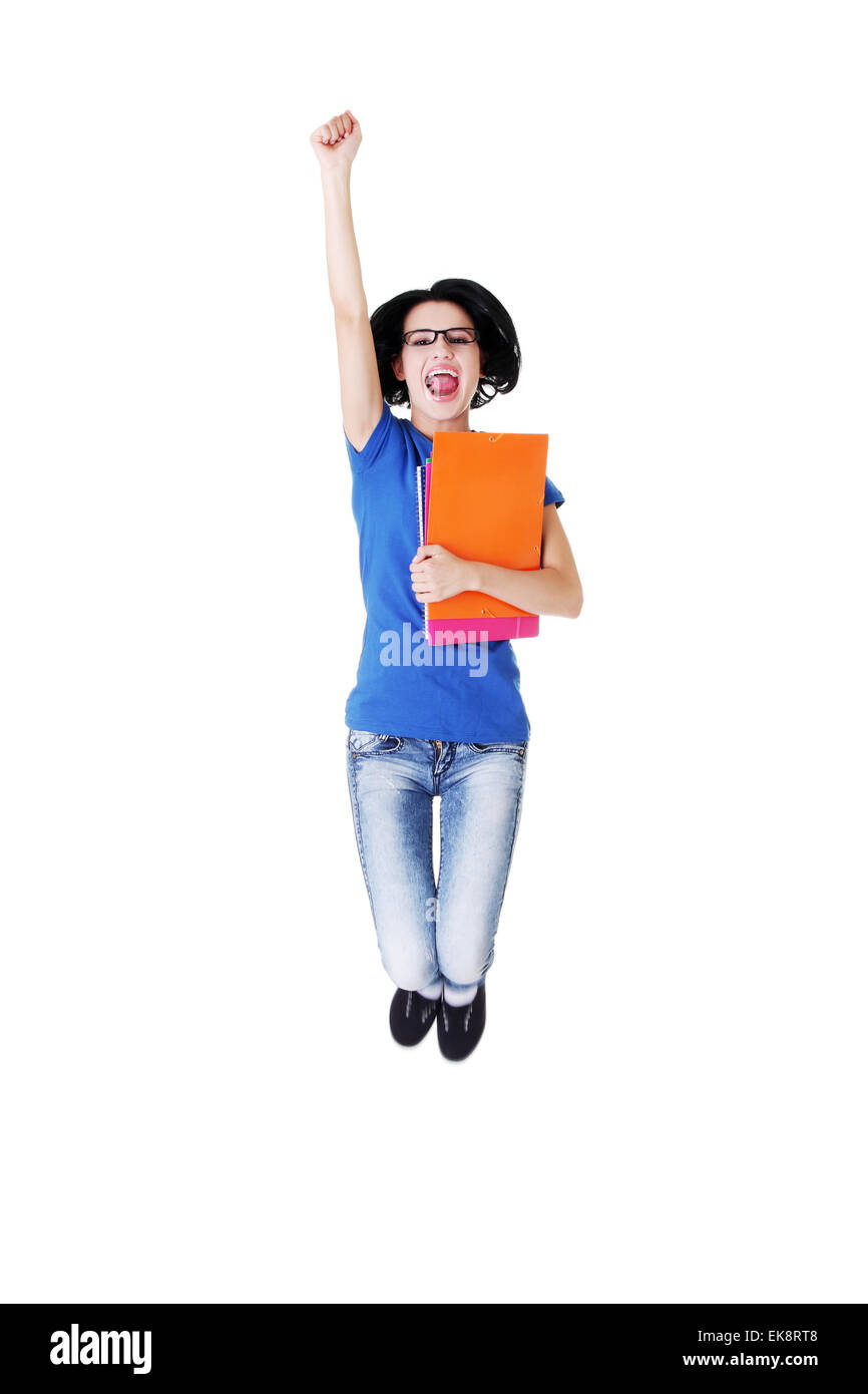 Jumping student girl Stock Photo - Alamy