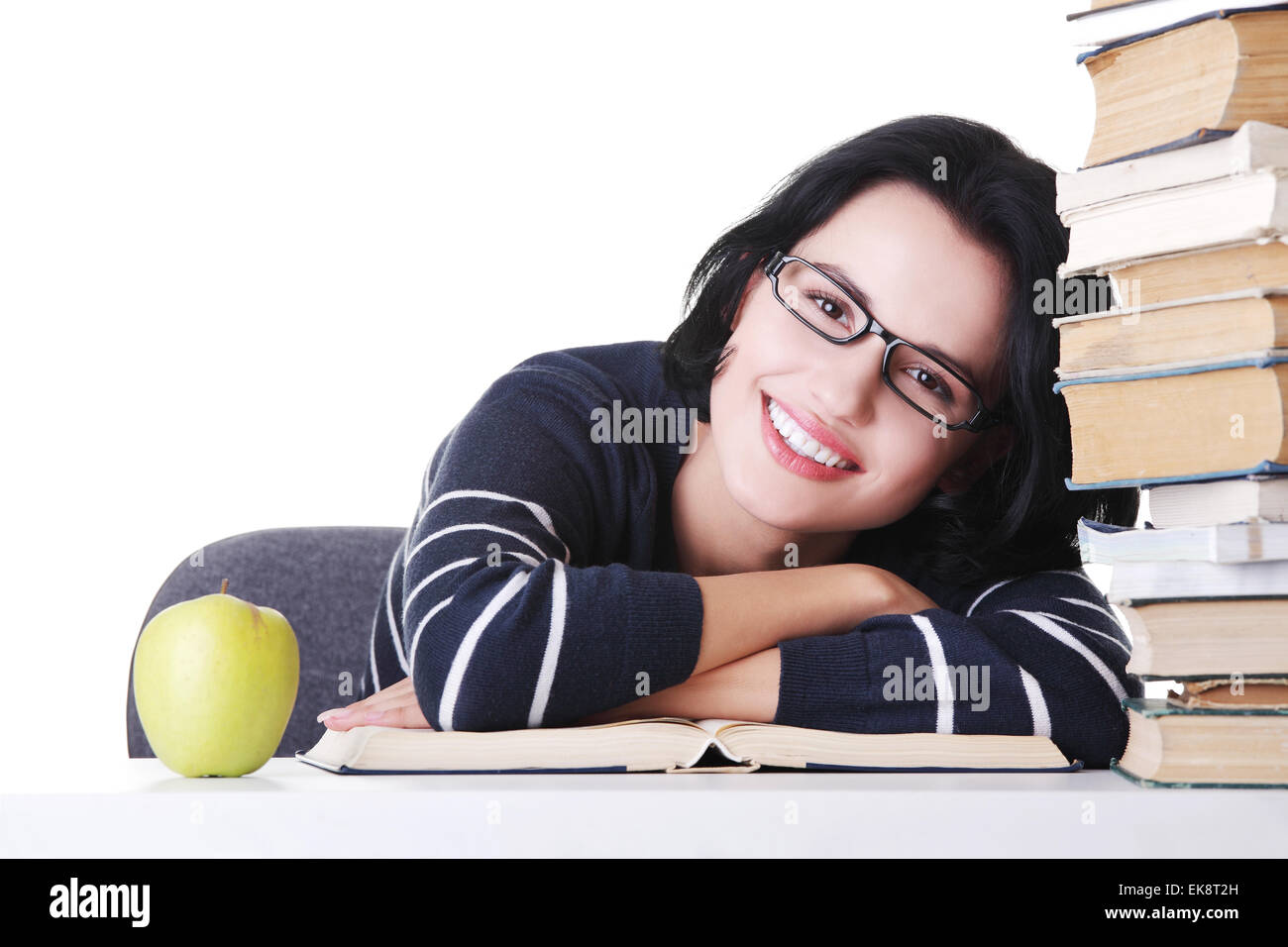 Happy smiling young student woman with books Stock Photo - Alamy