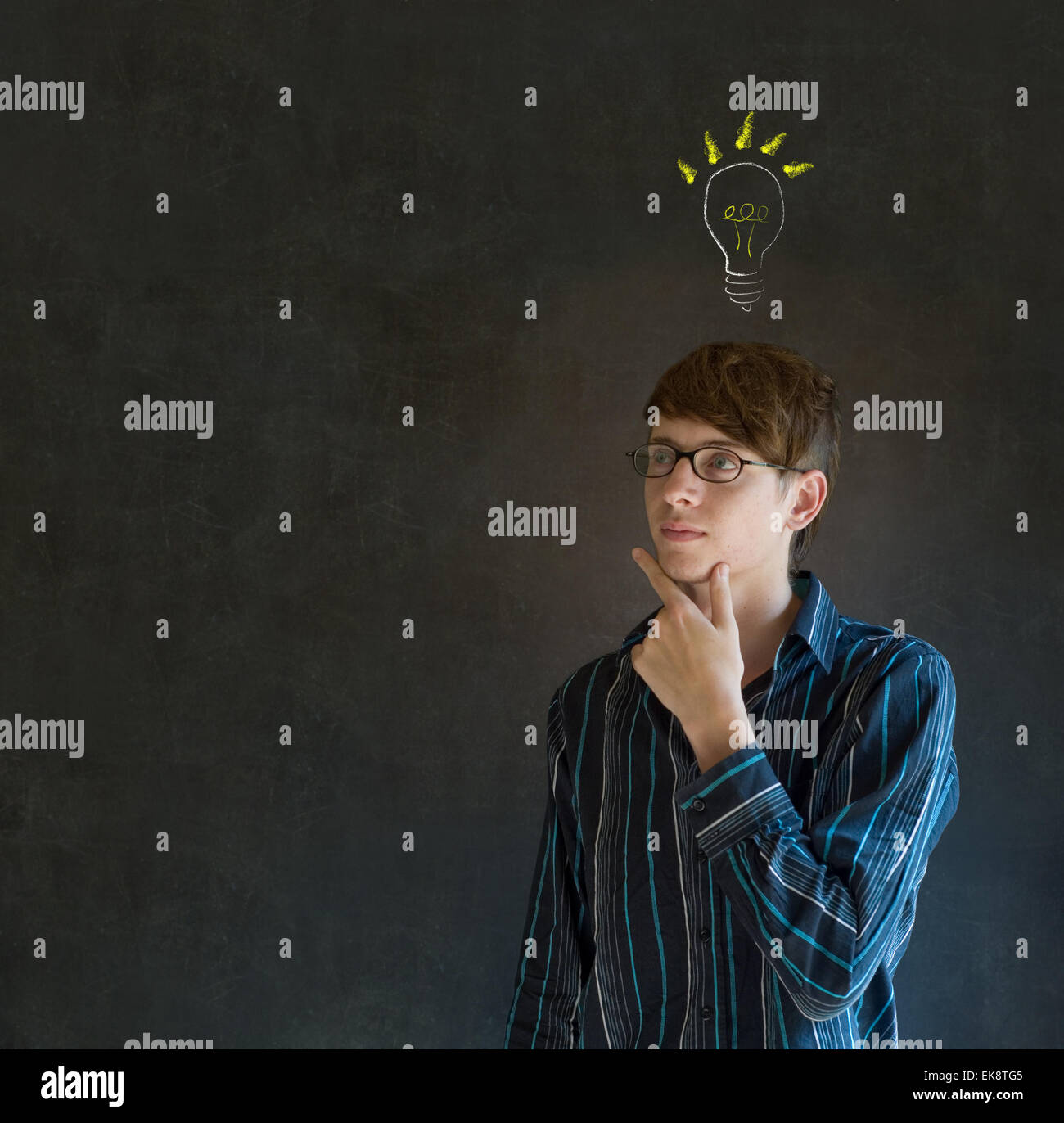 Bright idea lightbulb thinking business man Stock Photo - Alamy