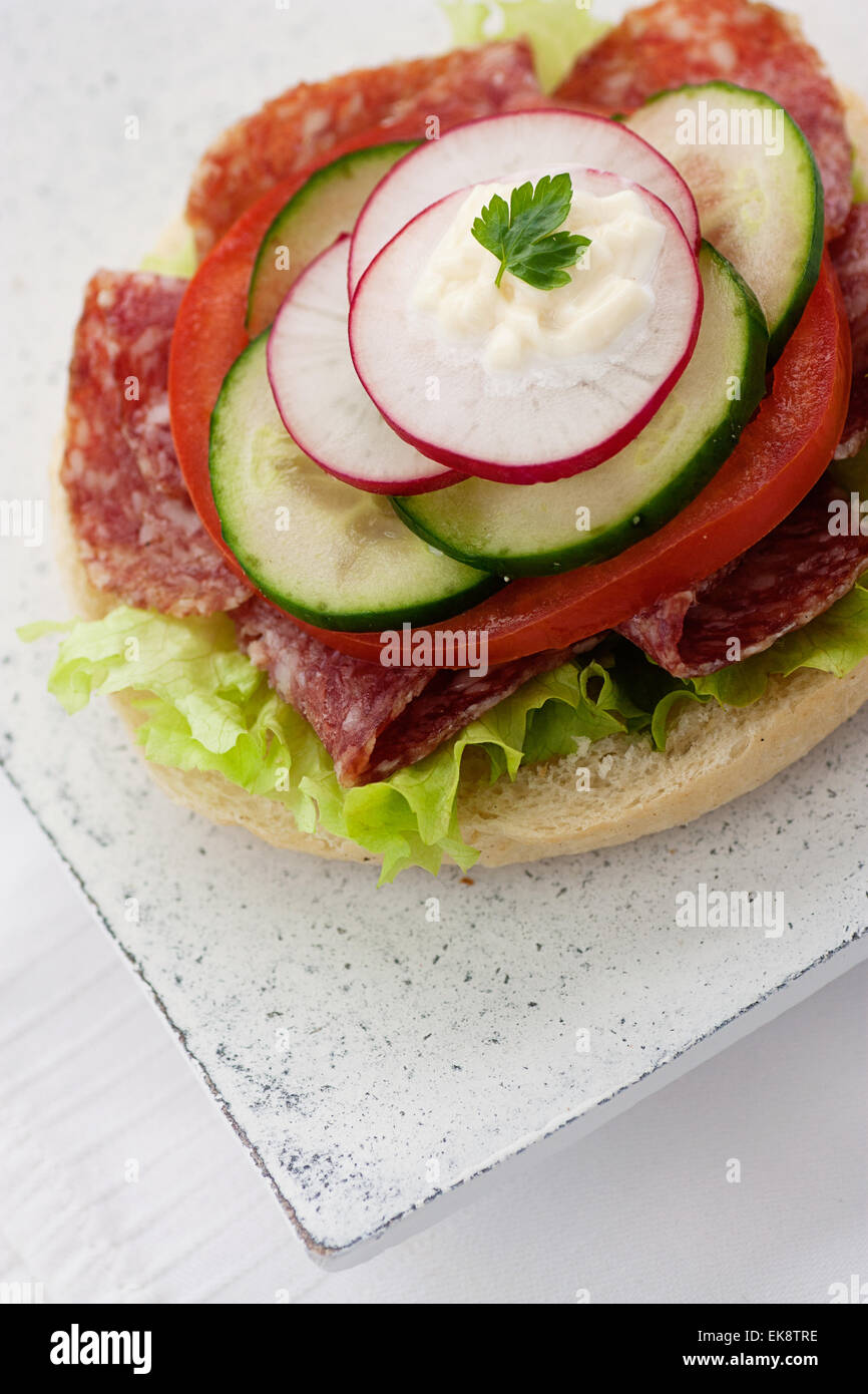 Delicious ham, cheese and salami sandwich Stock Photo - Alamy