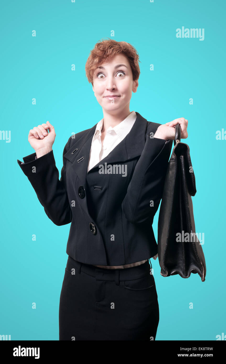 happy business woman with briefcase Stock Photo - Alamy