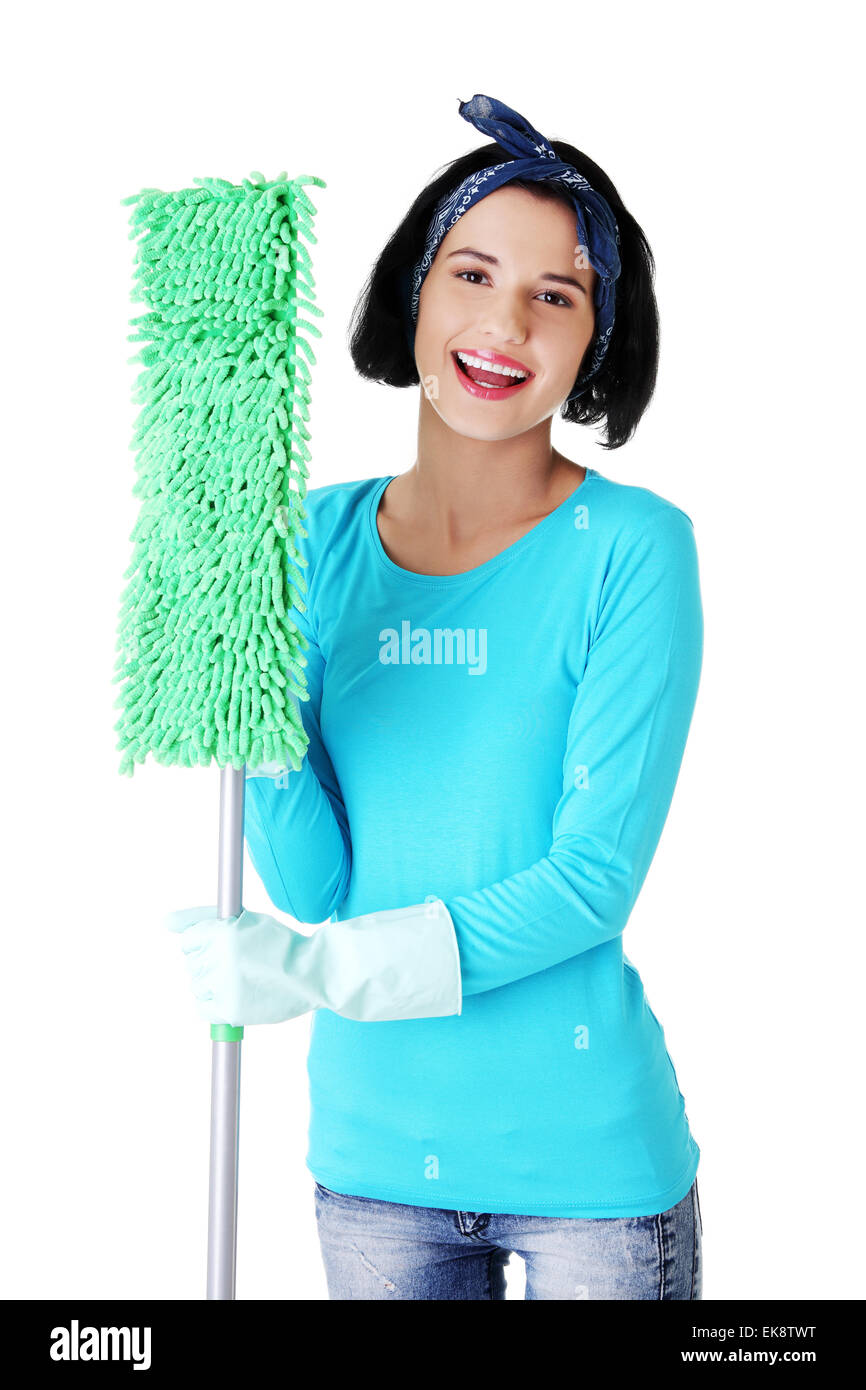 Happy cleaning woman portrait Stock Photo - Alamy
