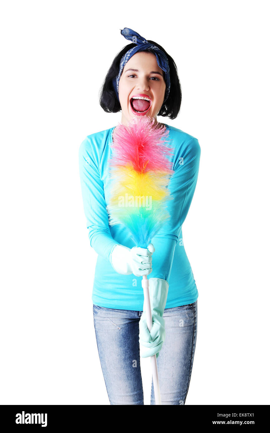 Cleaning lady broom hi-res stock photography and images - Alamy