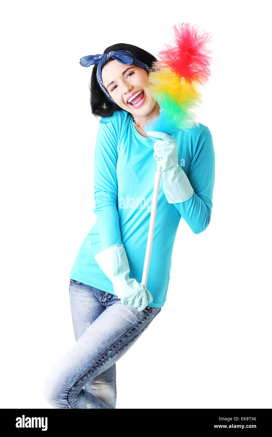Happy cleaning woman portrait Stock Photo - Alamy