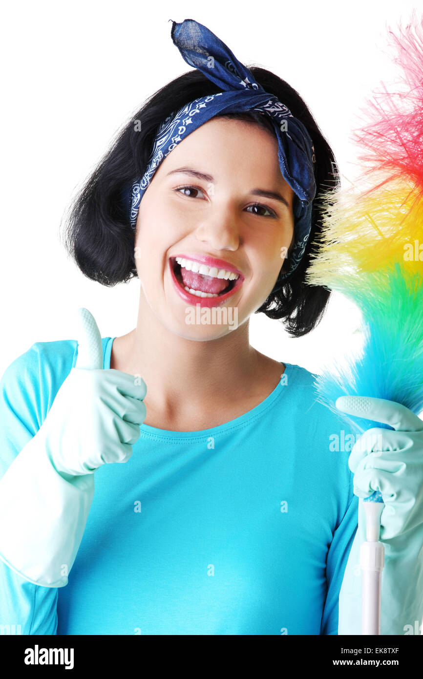 Happy cleaning woman Stock Photo - Alamy