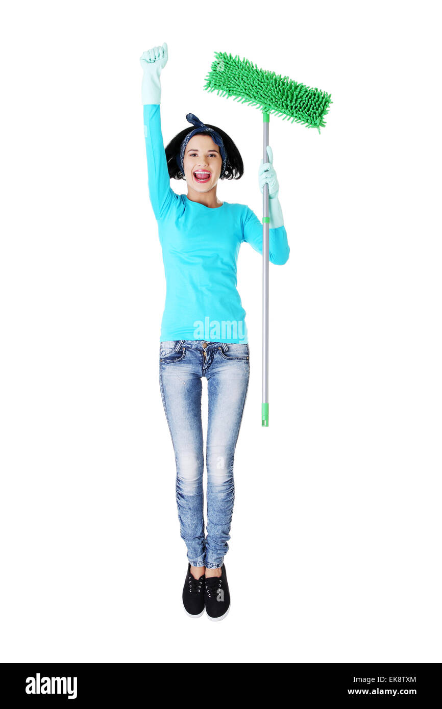 Happy cleaning woman portrait Stock Photo - Alamy