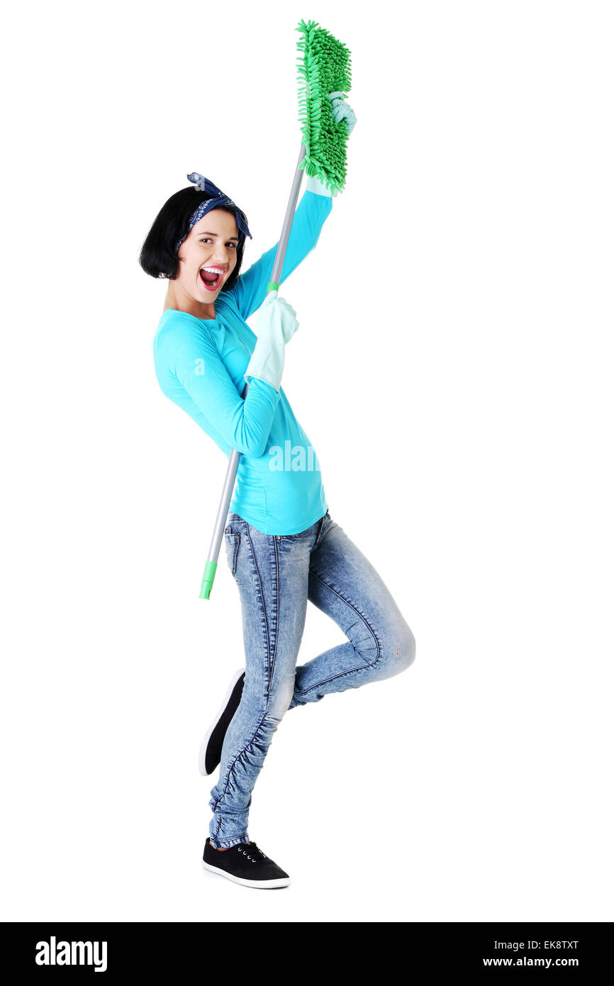 Happy cleaning woman portrait Stock Photo - Alamy
