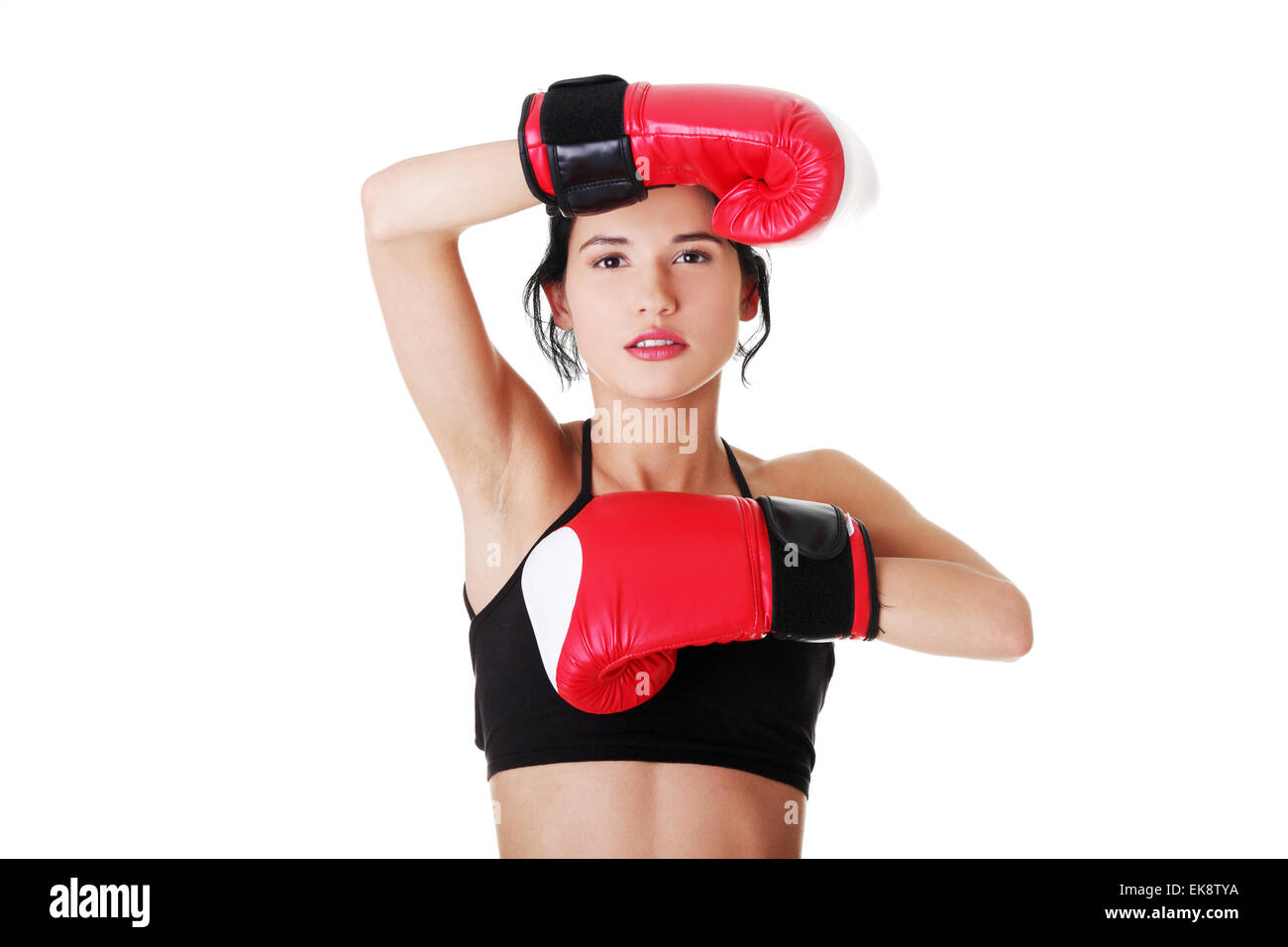 Boxing fitness woman wearing red gloves Stock Photo - Alamy
