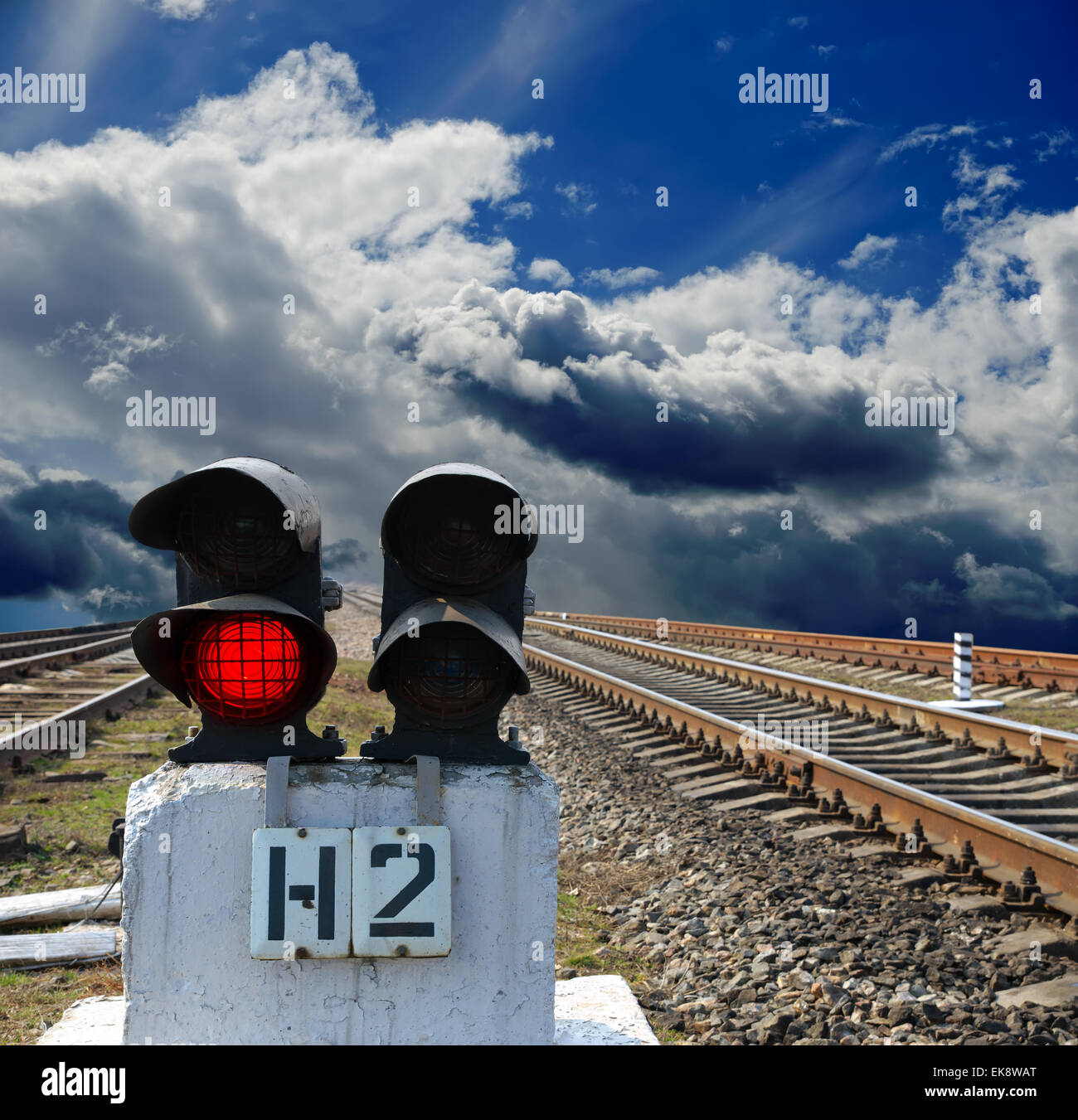 red semaphore on the rail road Stock Photo - Alamy
