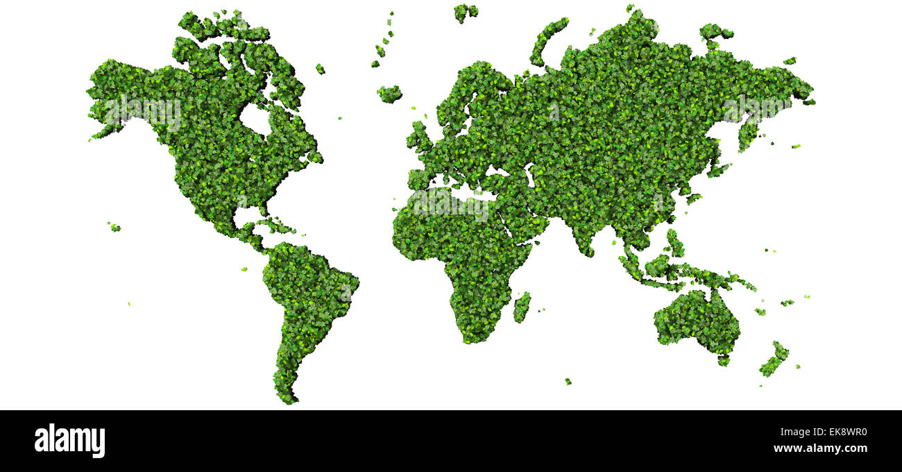 Earth, world map made from green leaves isolated on background. 3d ...