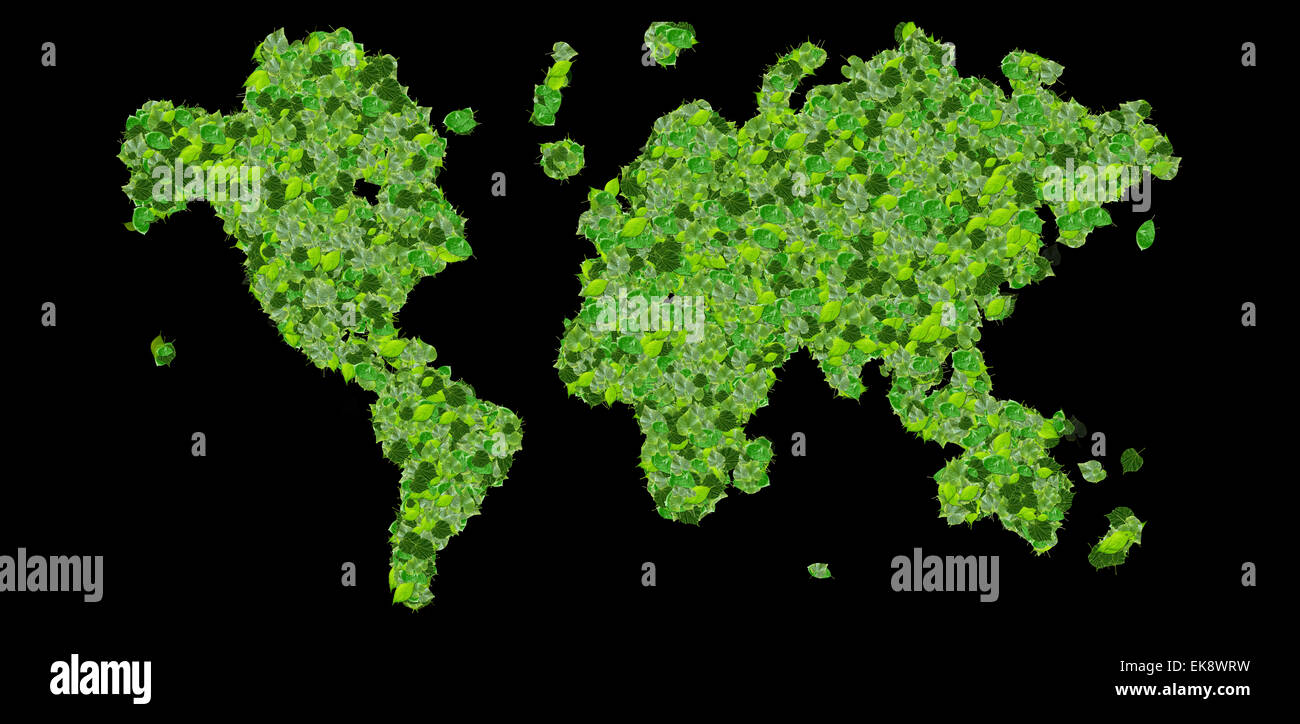 Earth, world map made from green leaves isolated on background. 3d ...