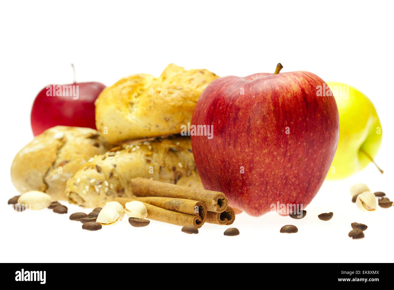 apple, bread and cinnamon isolated on white Stock Photo - Alamy