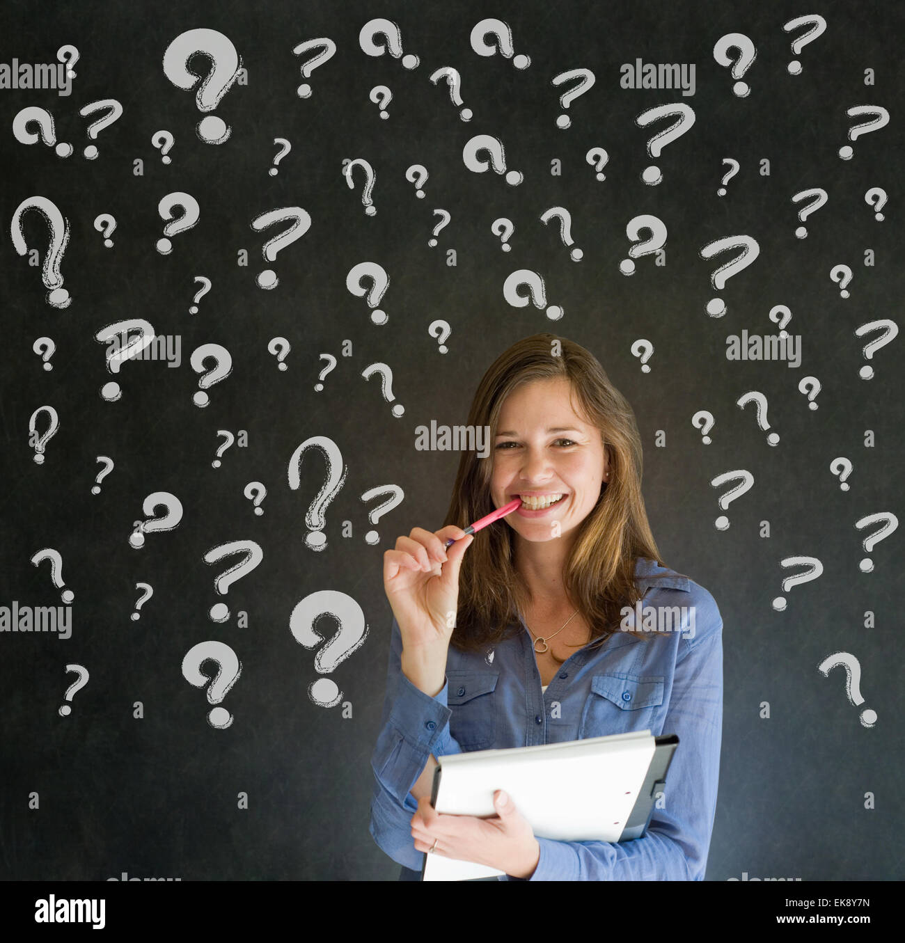 Woman thinking question marks hi-res stock photography and images - Alamy