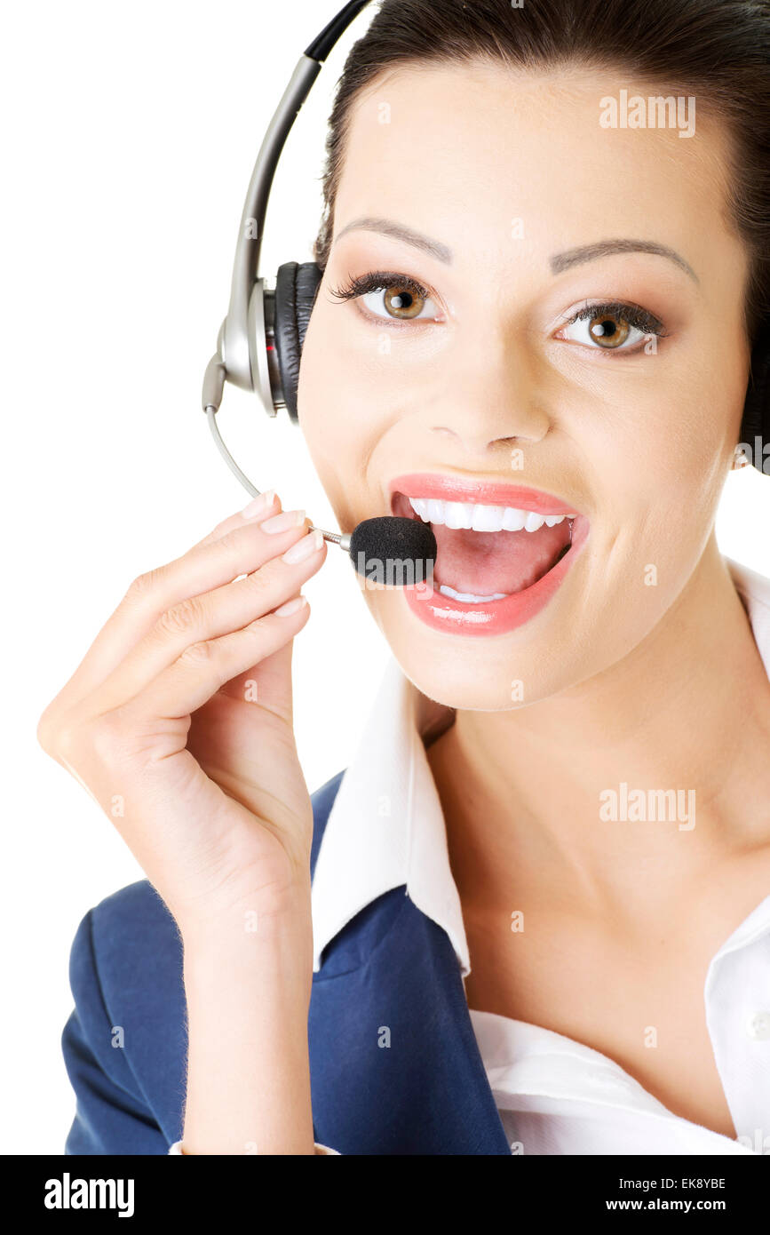 Beautiful young call-center assistant Stock Photo - Alamy