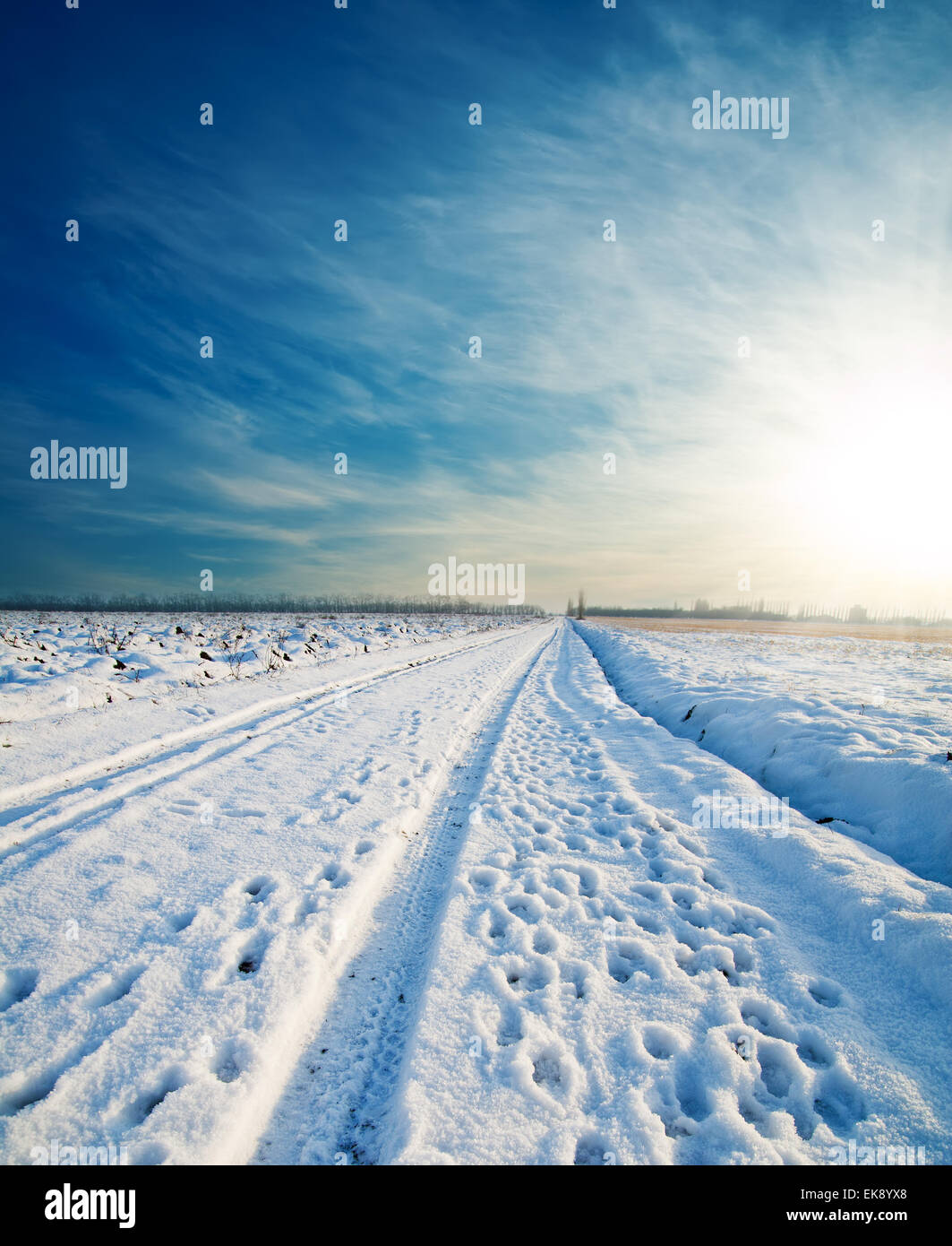 Country road snow under hi-res stock photography and images - Alamy