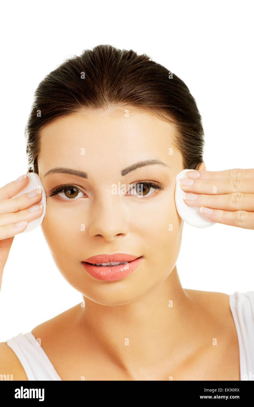 Beautiful woman with cotton pad Stock Photo - Alamy