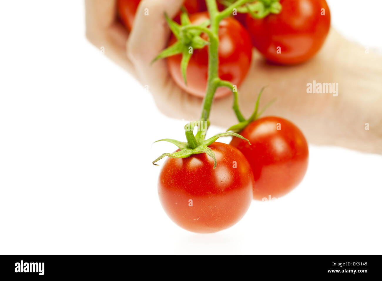 juicy tomatoes in hand isolated on white Stock Photo - Alamy