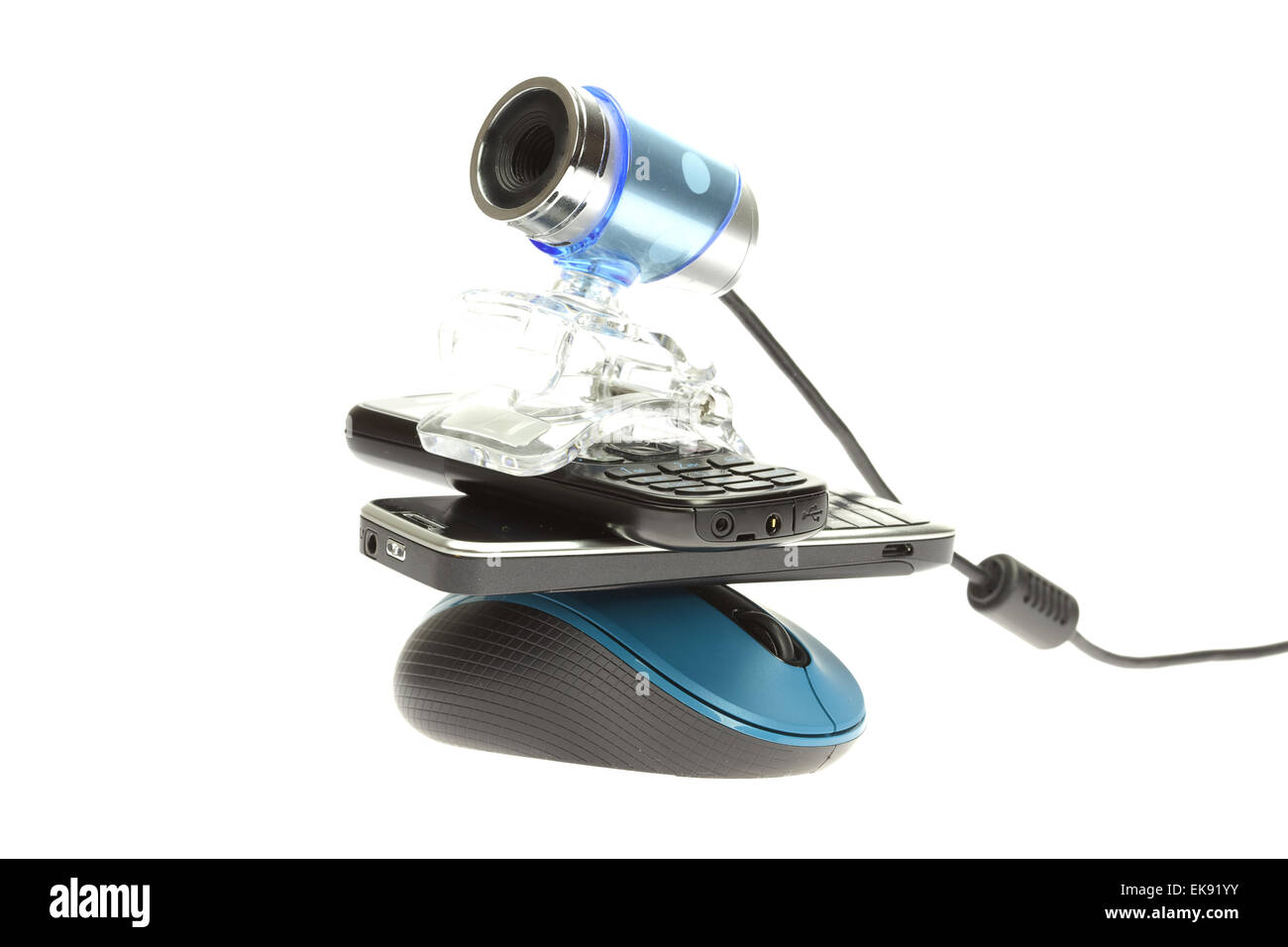 Web camera, phone and mouse isolated on white Stock Photo - Alamy