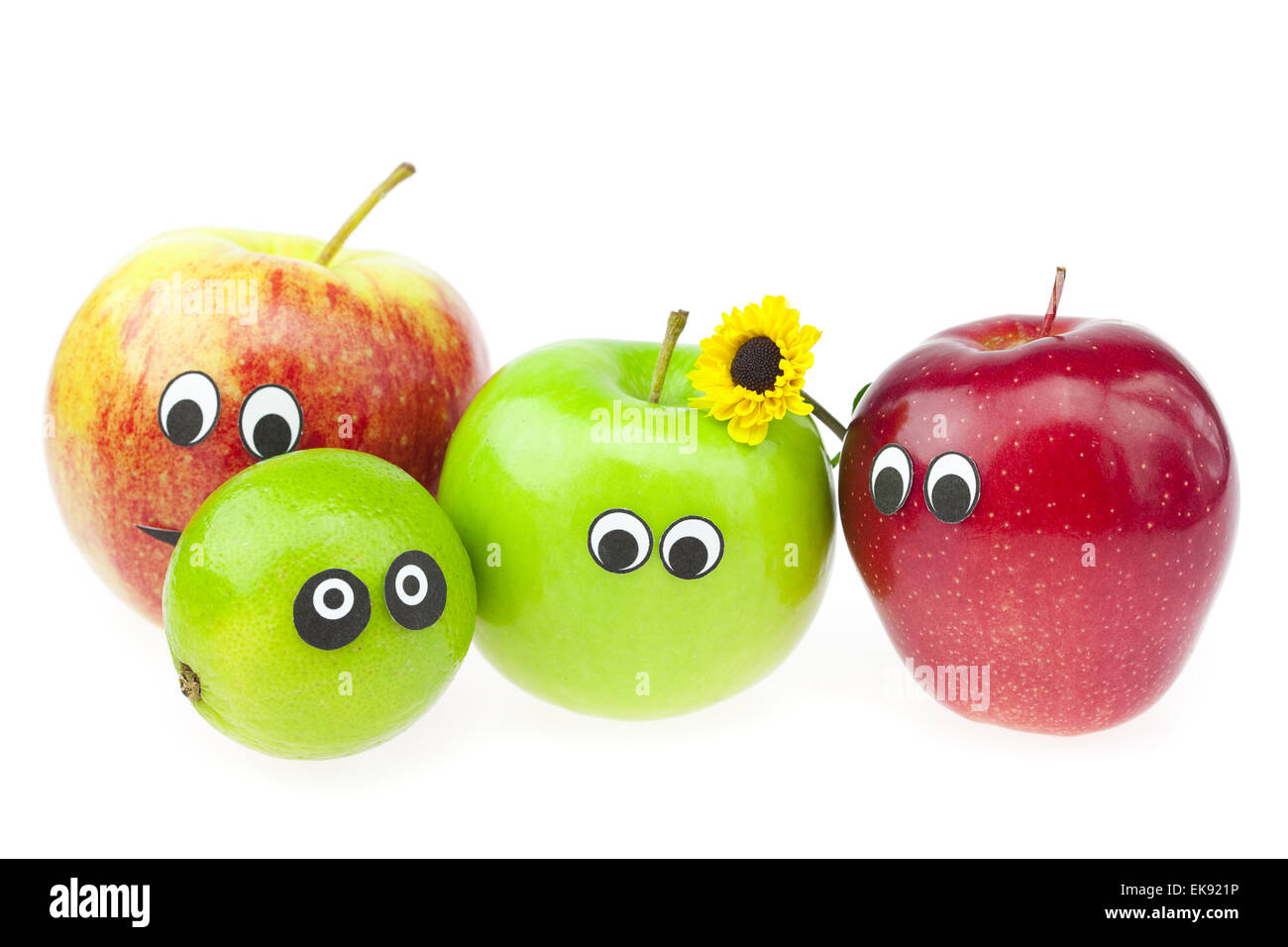 apple and lime with eyes isolated on white Stock Photo - Alamy