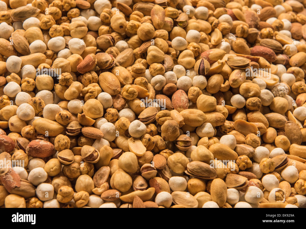 Variety selection of nuts on display at a bazaar market stall Stock ...