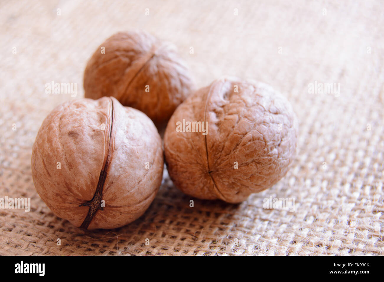 Mature walnuts on woven fabric Stock Photo - Alamy