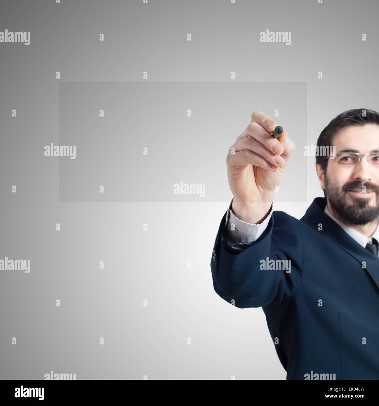 business man writing on imaginary screen Stock Photo - Alamy