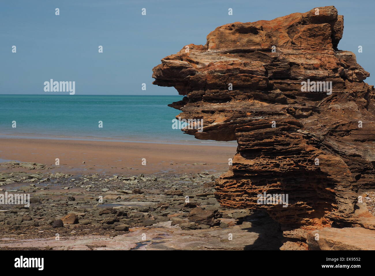 Pindan red rocks and beach near port of Broome, Western Australia Stock ...