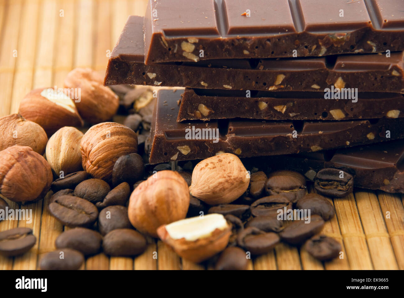 chocolate and nuts on a bamboo mat Stock Photo - Alamy