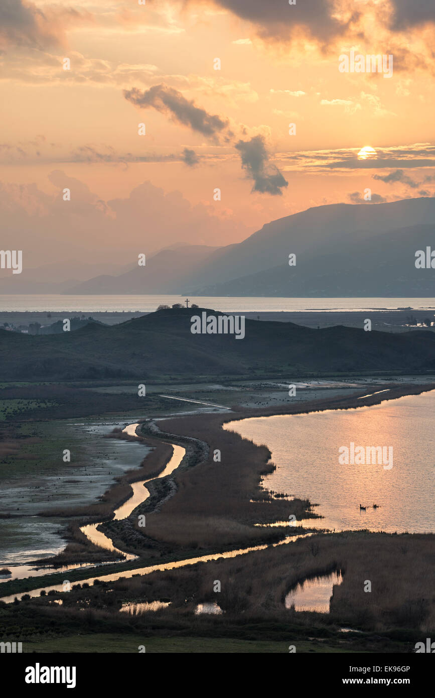 Looking across the Vrina plain wetlands at Butrint National Park ...