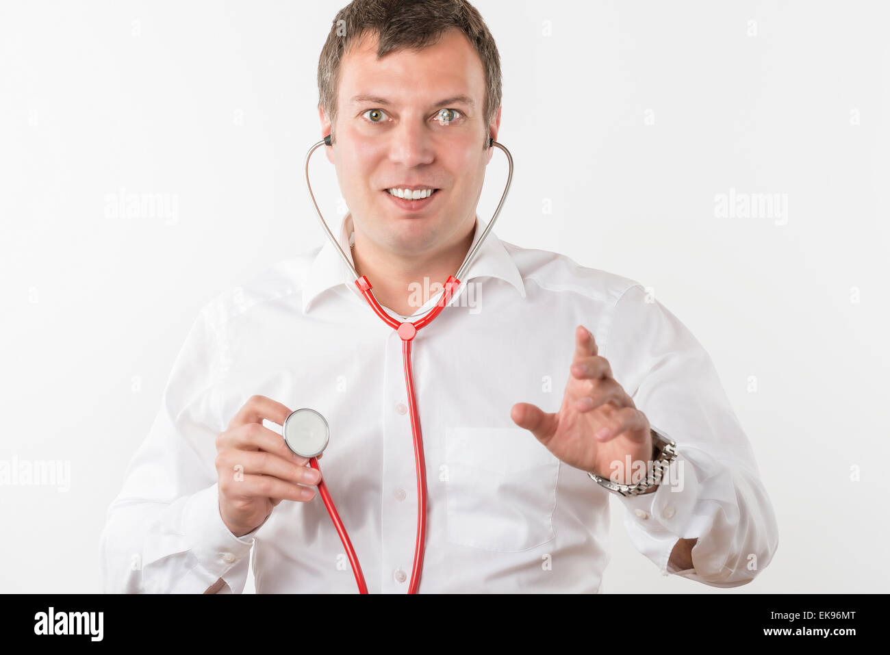 Man with red stethoscope Stock Photo - Alamy
