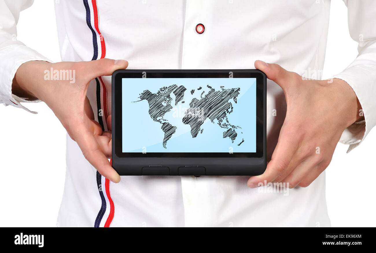 tablet with world map Stock Photo - Alamy