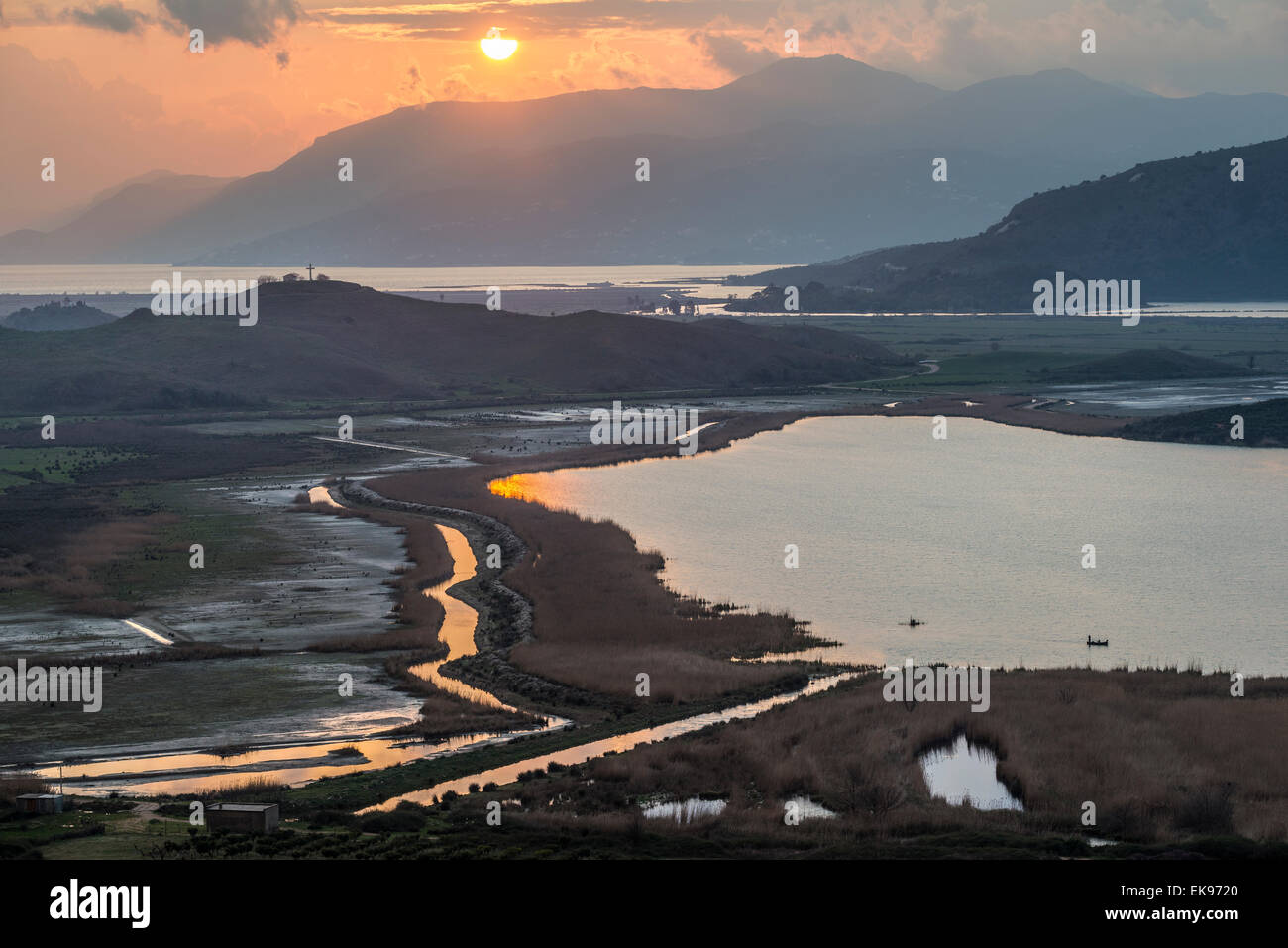Looking across the Vrina plain wetlands at Butrint National Park ...
