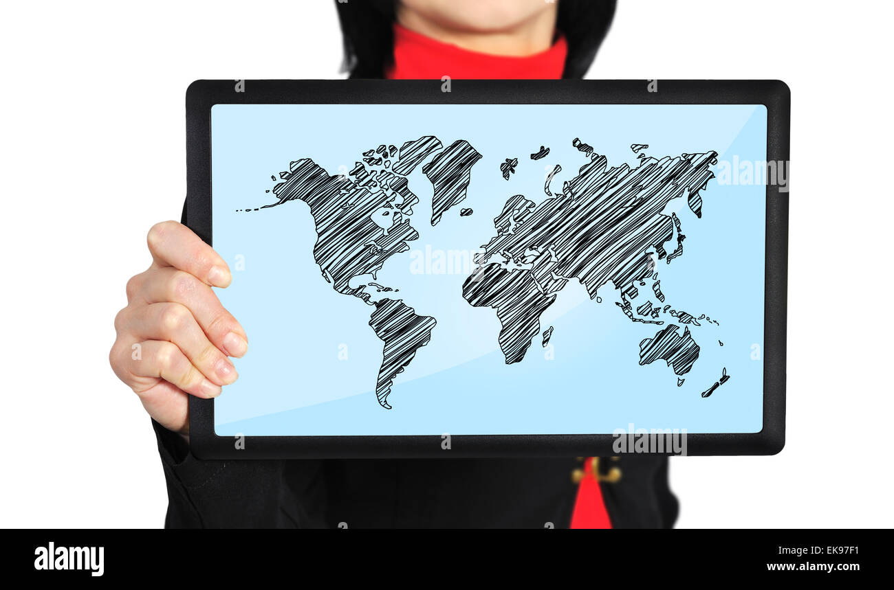 world map on screen Stock Photo - Alamy