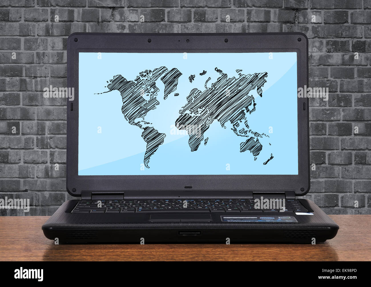 laptop with world map Stock Photo - Alamy