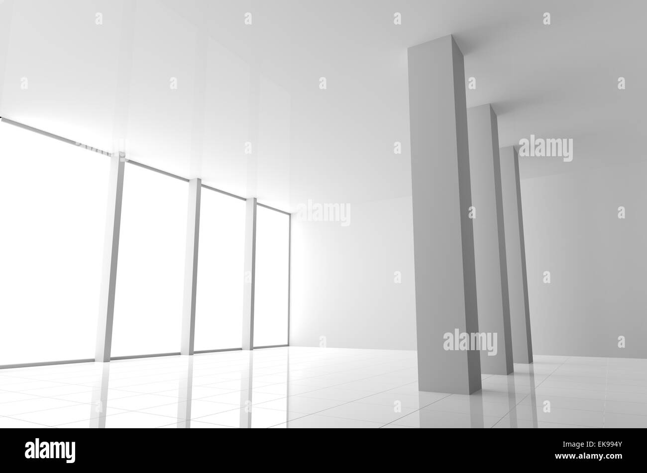 Empty Modern White Interior with Windows and Columns Stock Photo - Alamy