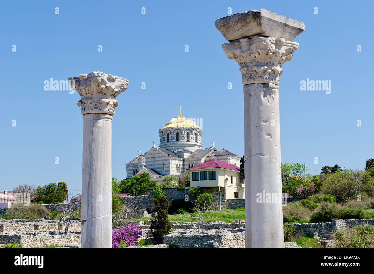 Marble columns of Ancient Greek basilica in Chersonesus Stock Photo - Alamy