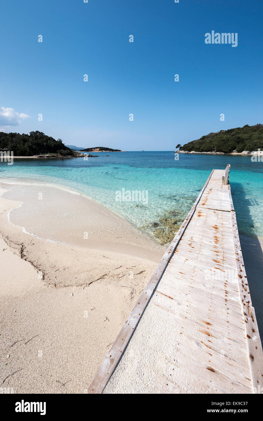The Beach as Ksamil in Southern Albania. looking towards the Greek ...