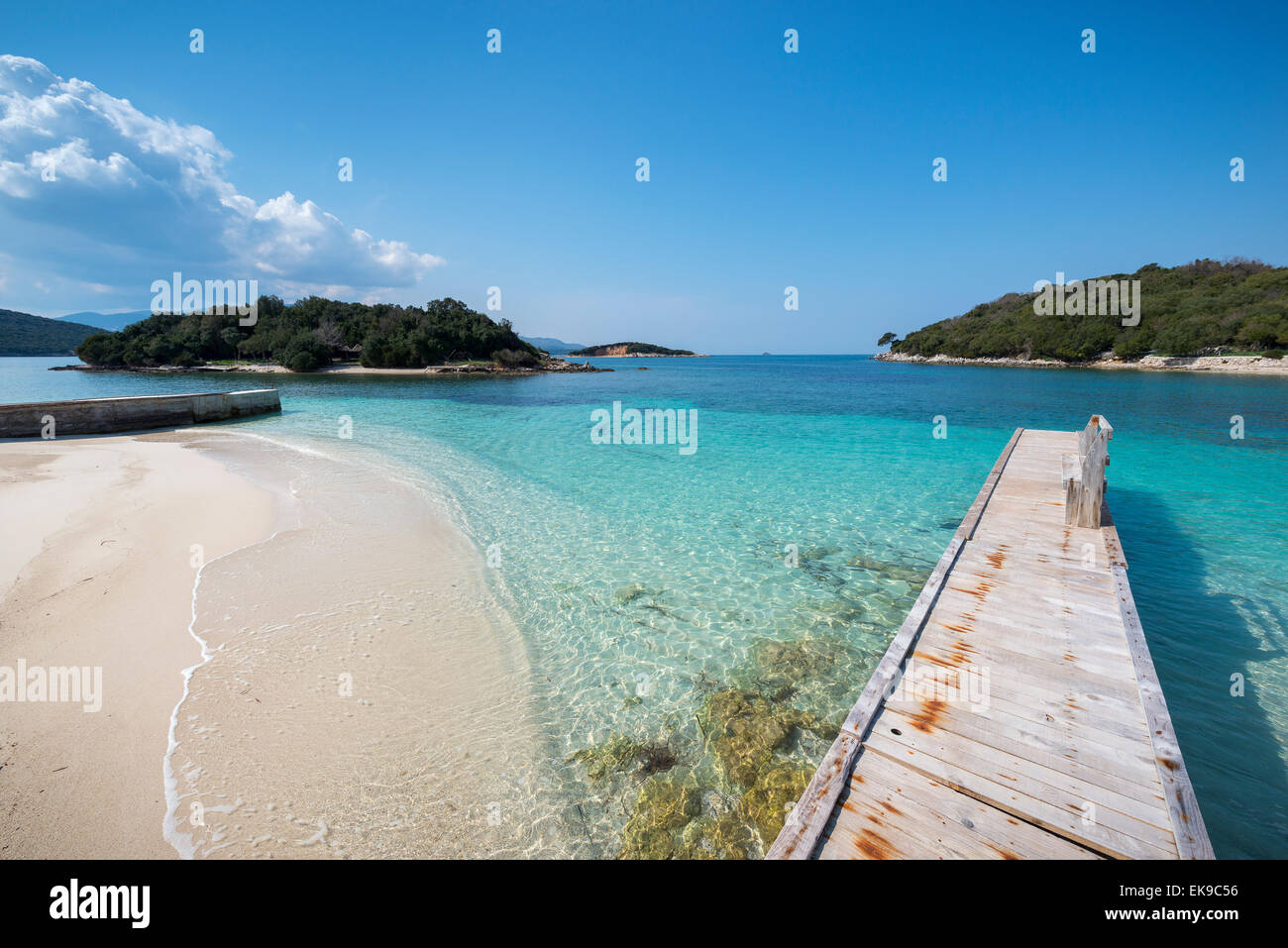 The Beach as Ksamil in Southern Albania. looking towards the Greek ...