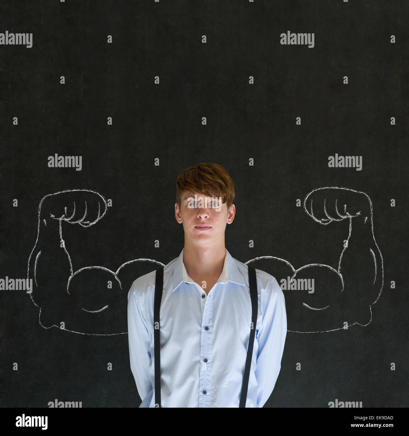 Man with chalk healthy strong arm muscles for success Stock Photo - Alamy