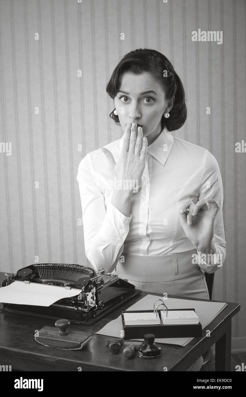Retro office worker with surprised expression Stock Photo - Alamy