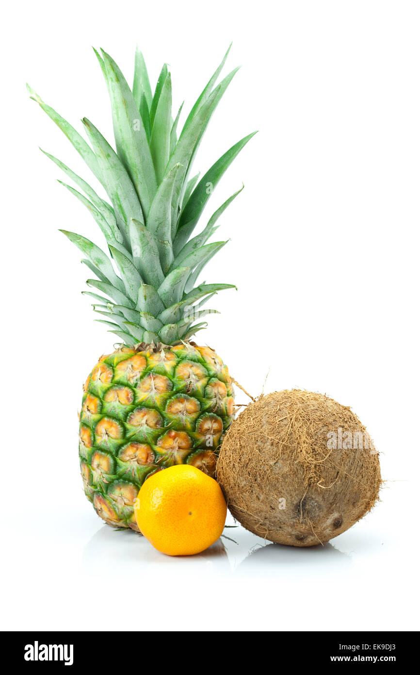 pineapple, mandarin and coconut isolated on white Stock Photo - Alamy