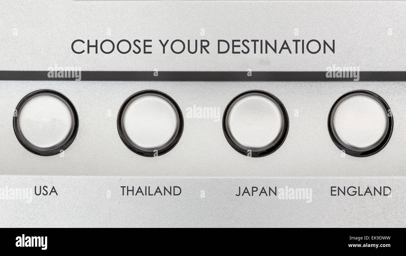 Close up country selection button, traveling concept Stock Photo - Alamy