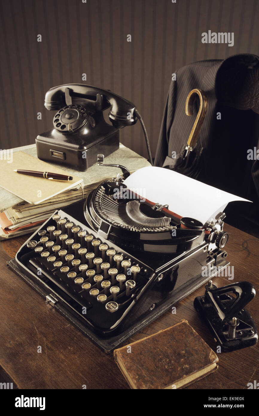 Old typewriter on a wooden desk Stock Photo - Alamy