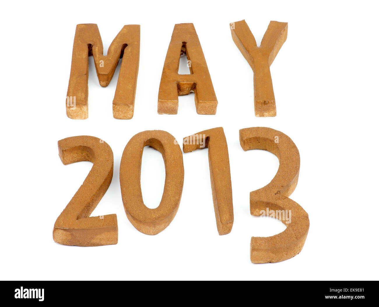 Wooden Handmade Letters "May 2013" isolated on white background Stock ...