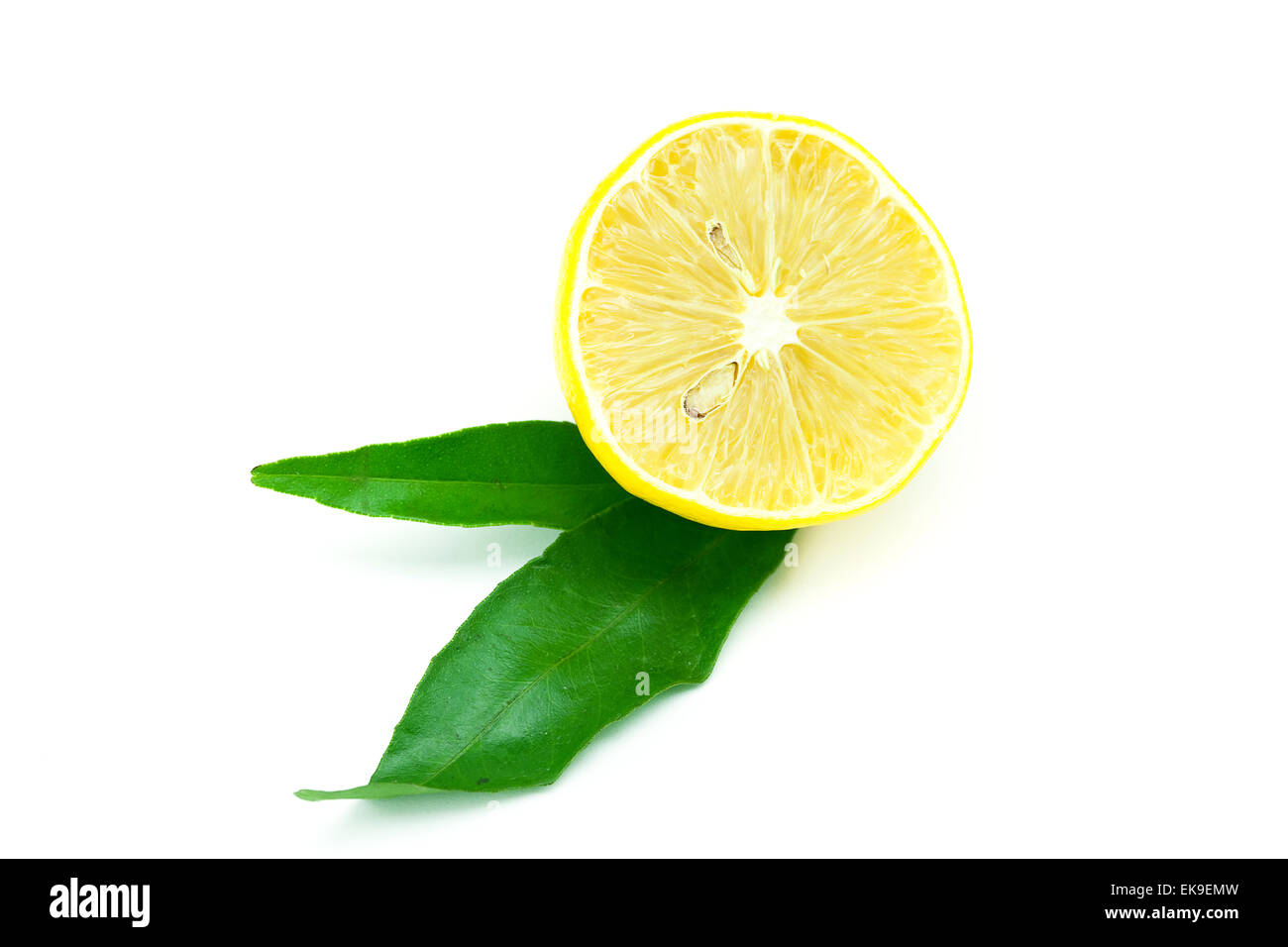 lemon with green leaf isolated on white Stock Photo - Alamy